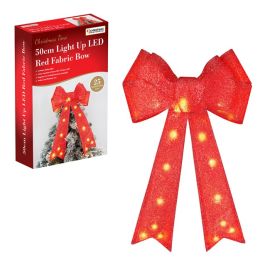 50cm Red LED Bow | 25 Warm White Lights | Battery Operated with Timer