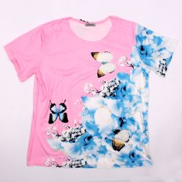Enchanting Women's Butterfly Top in Pink | Graceful Blue Flowers ...
