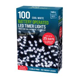 100 White LED Timer Lights - Battery Operated with 8 Functions