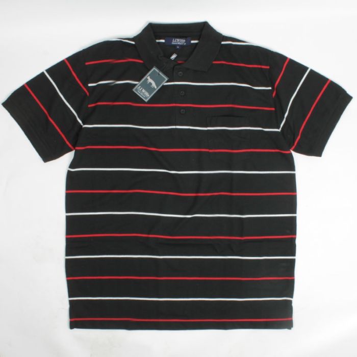 JJ Willis Stripe Polo Shirt Black/White/Red